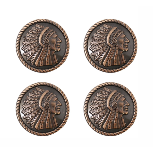 Set of 4 Screw Back 1-1/2" Western Tack Copper Indian Head Conchos ...