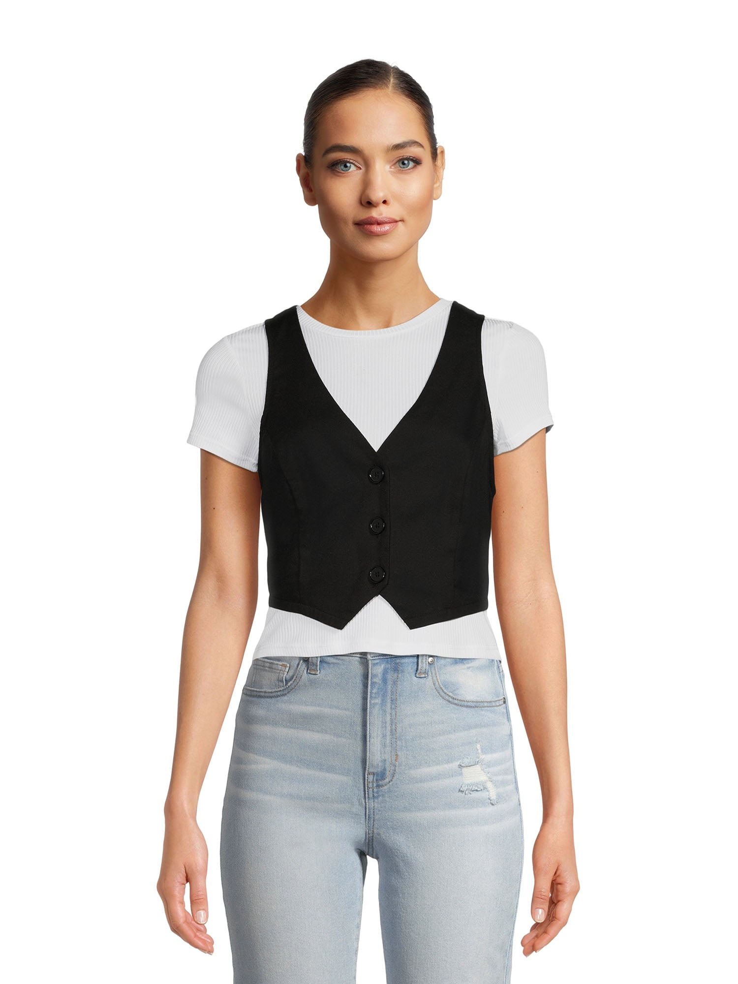 No Boundaries Juniors Vest and Tee, 2-Piece Set - Walmart.com