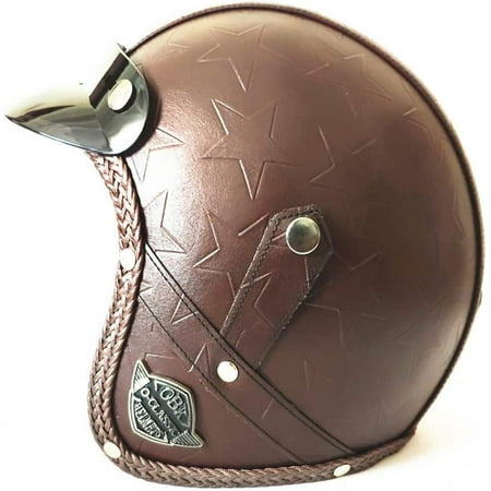 Star Pattern PU Leather Retro Harley Open Face Motorcycle Helmet ...