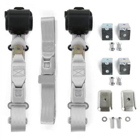 Chevy Truck 1947-1954 Standard 3 Point Gray & Grey Retractable Bench Seat Belt Kit with ...