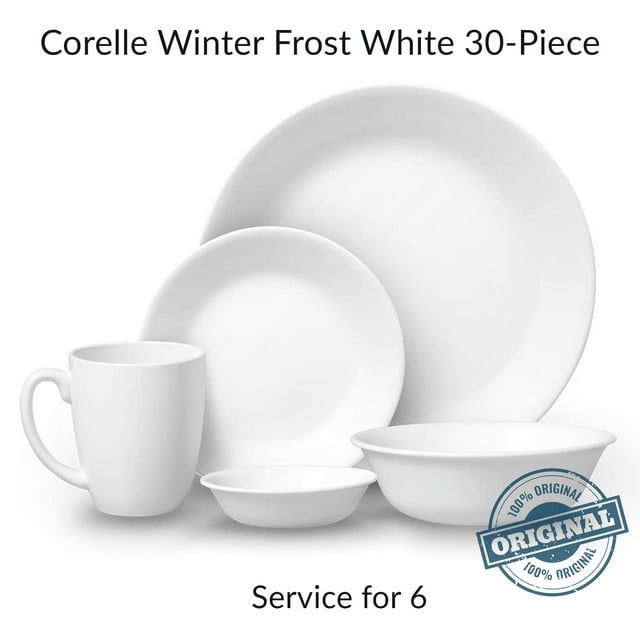 Corelle Winter Frost White 30-Piece Dinnerware Set, Vitrelle Glass ...