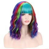 RightOn Rainbow Wig for Women Short Curly Wavy Wig Rainbow Wig with ...
