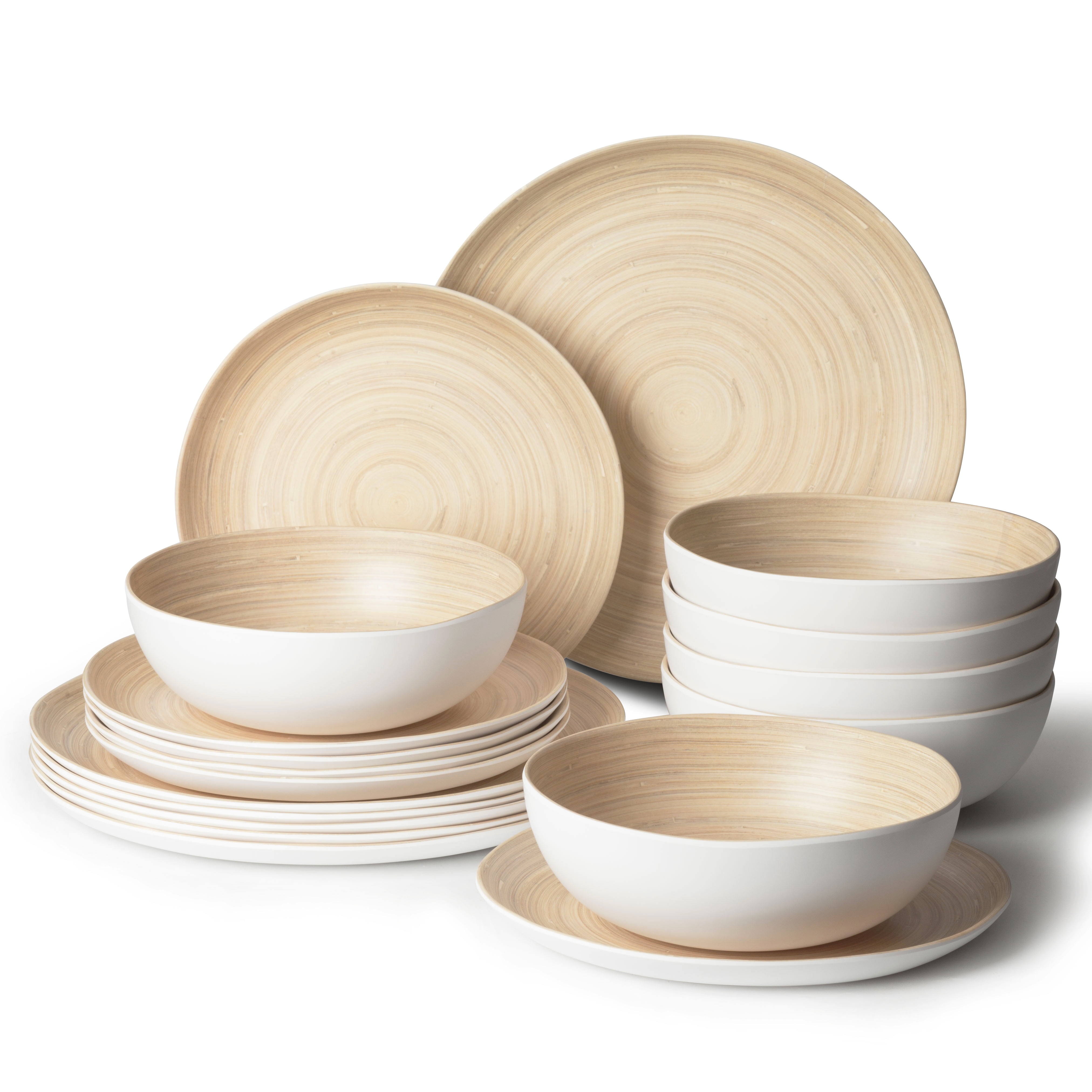 Joviton Home 18PCS Bamboo Swirl Melamine Dinnerware Sets for 6, Plates ...