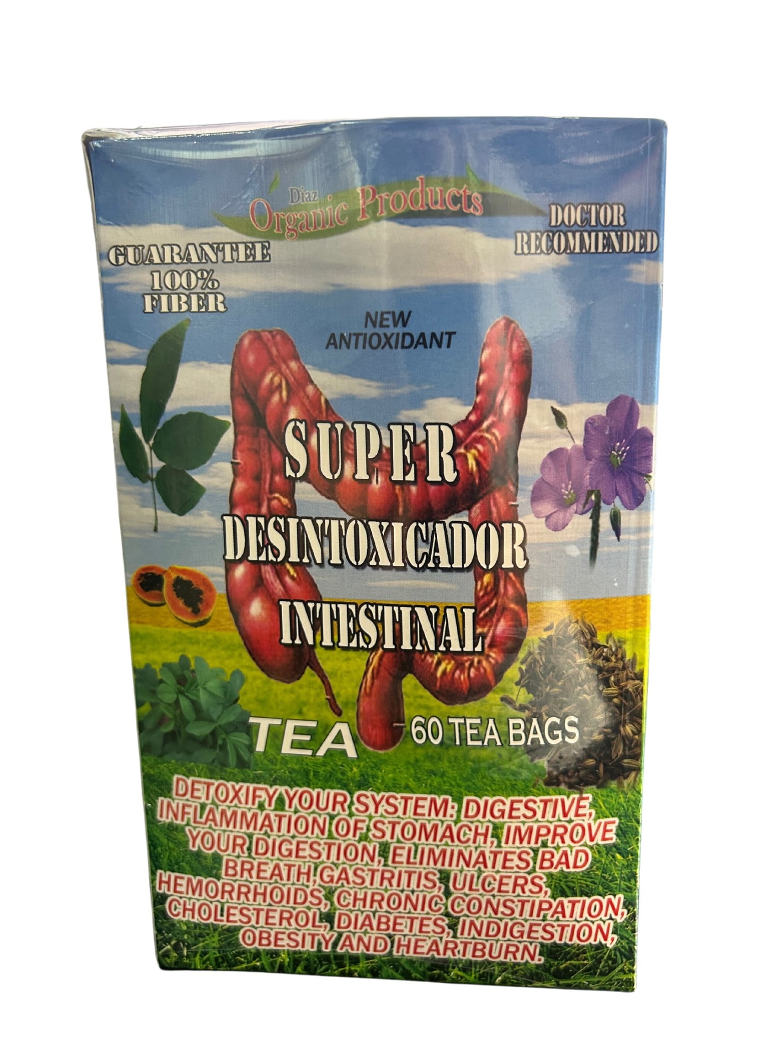 Diaz Organica Products Super Desintoxicador Intestinal Tea-60 Tea Bags ...
