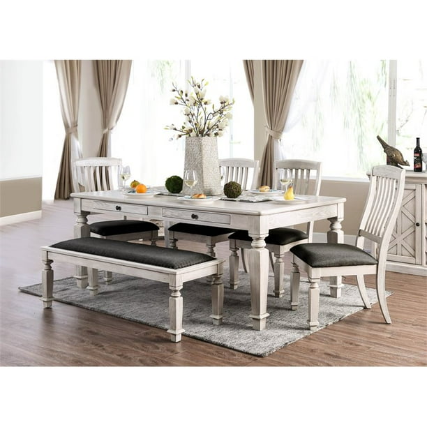 Furniture of America Cassie 6-piece Wood Dining Set in Antique White ...