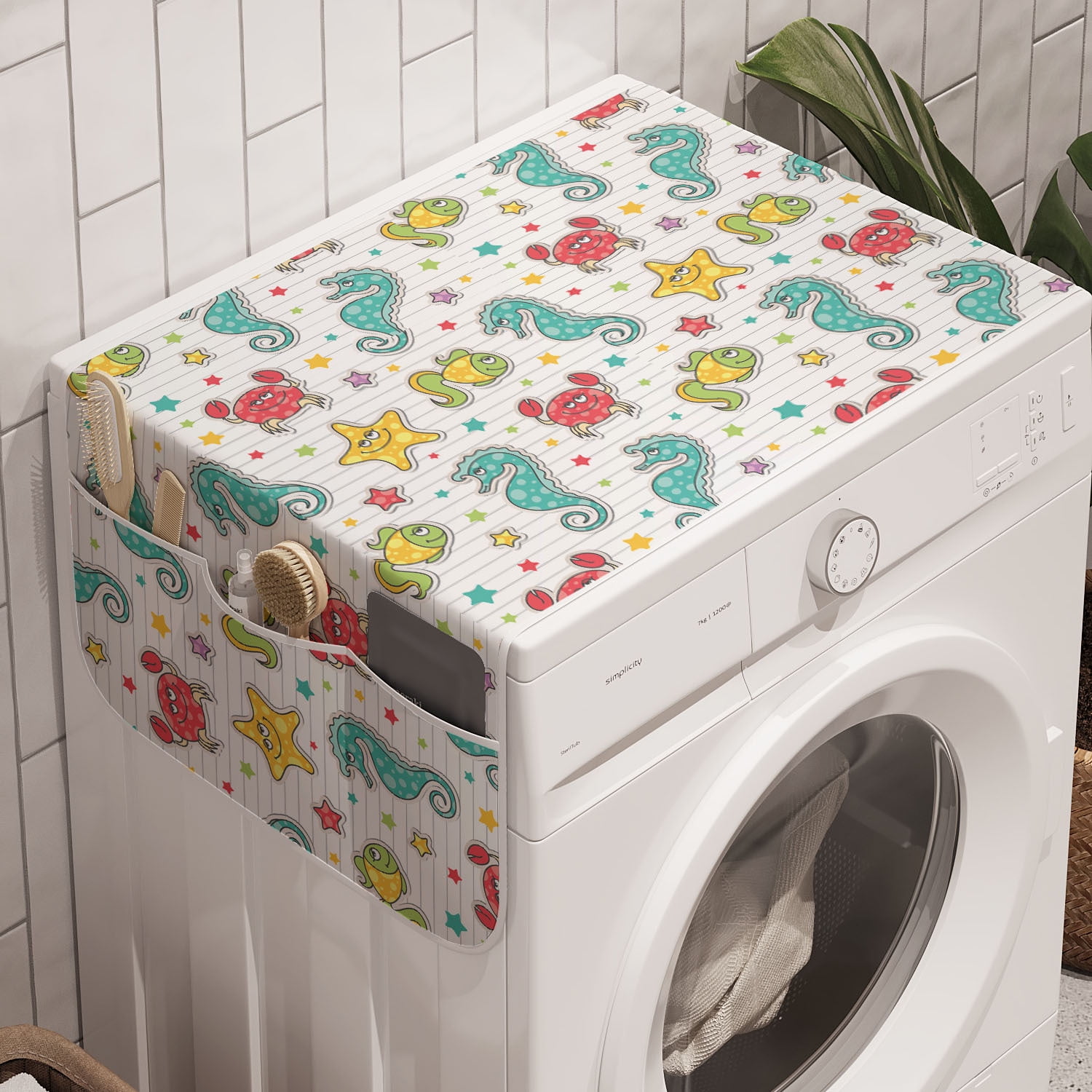 Nursery Washing Machine Organizer, Cartoon Sea Creatures with Seahorse ...
