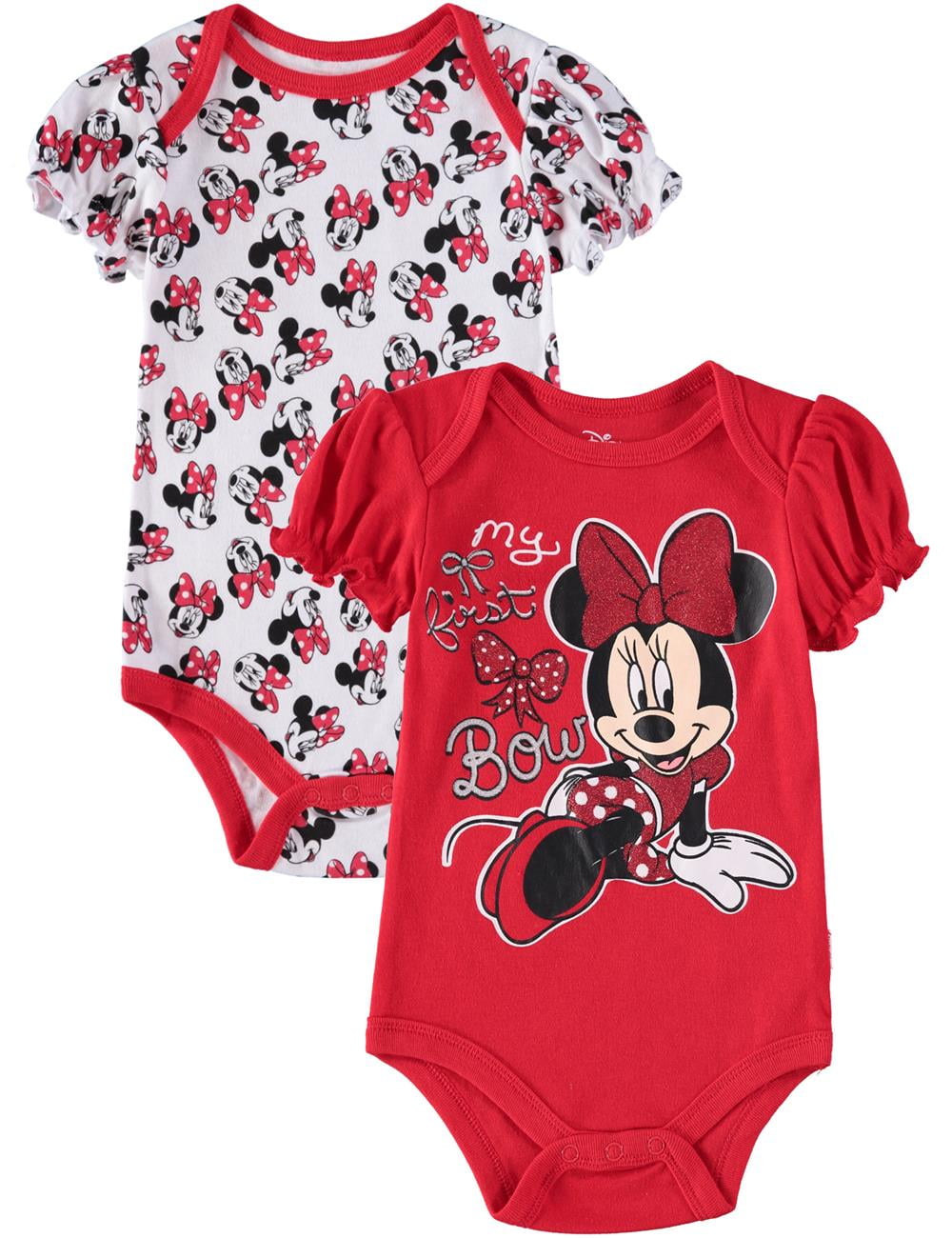 Disney Girls 0-9 Months Minnie Mouse 2-Pack Bodysuit Set(Red 3-6 Months ...