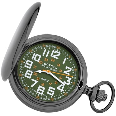 Men's Gun-Tone Mechanical Hand Wind Railroad Pocket Watch # GWC14100BBK ...