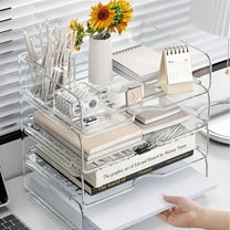 4 Pack Clear Stackable Desk Organizer with File Bags - Document Holder ...