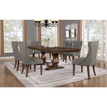 Dark Gray Wood Dining Set with Extendable Table + Gray Linen Chairs ...