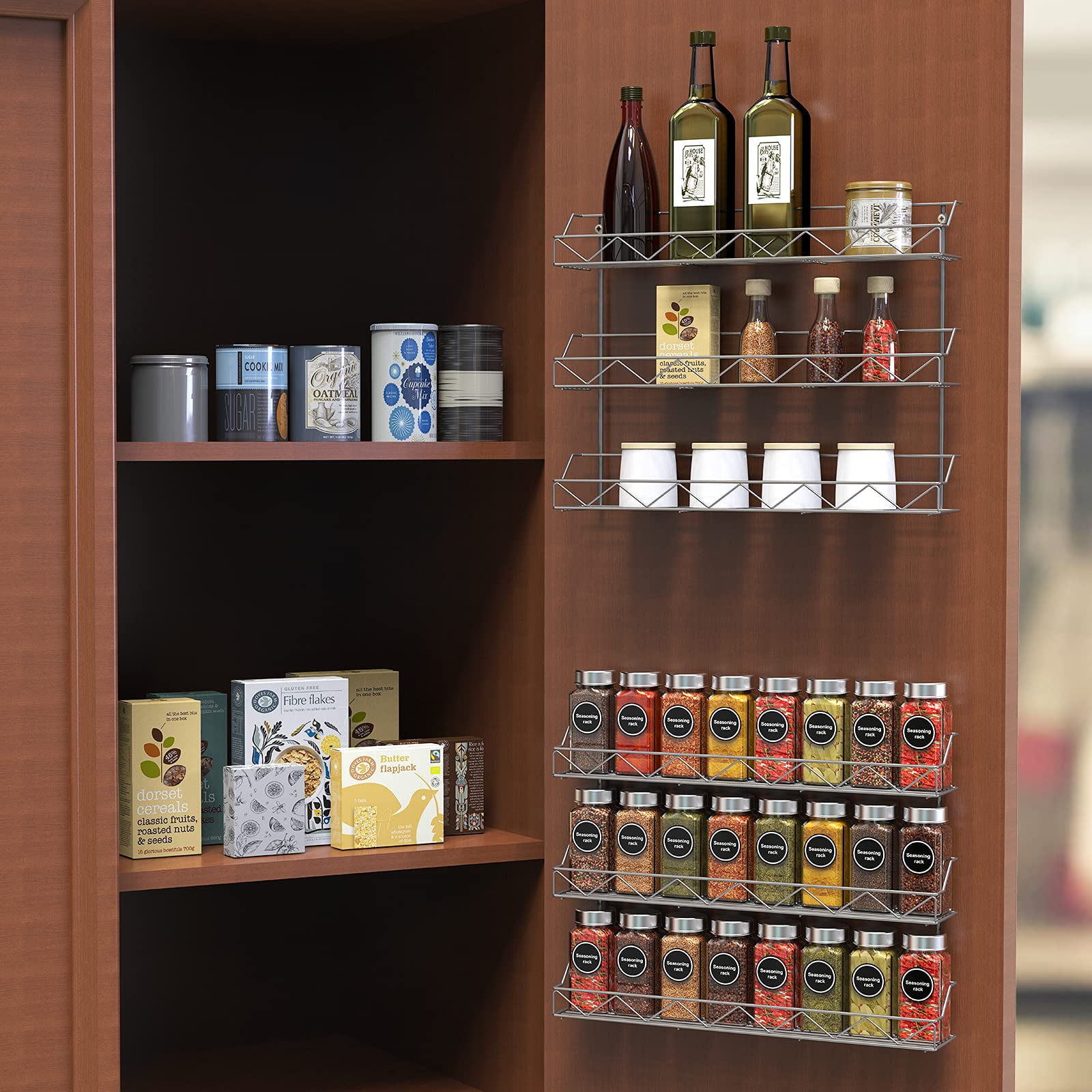 2 Pack 3 Tier Spice Rack Organizer Wall Mount Seasoning Jars Shelf for ...