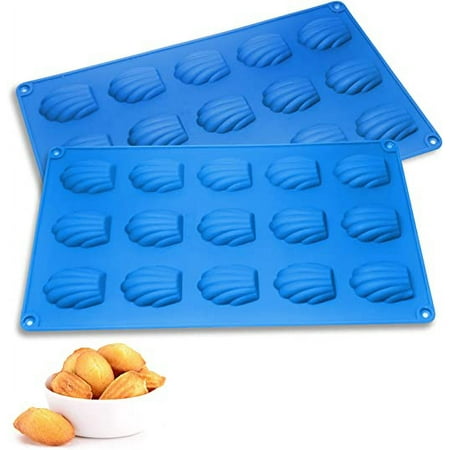 SHAR (15 Cavities, Blue) Mini Silicone Madeleine Mold Set of 2, Non ...