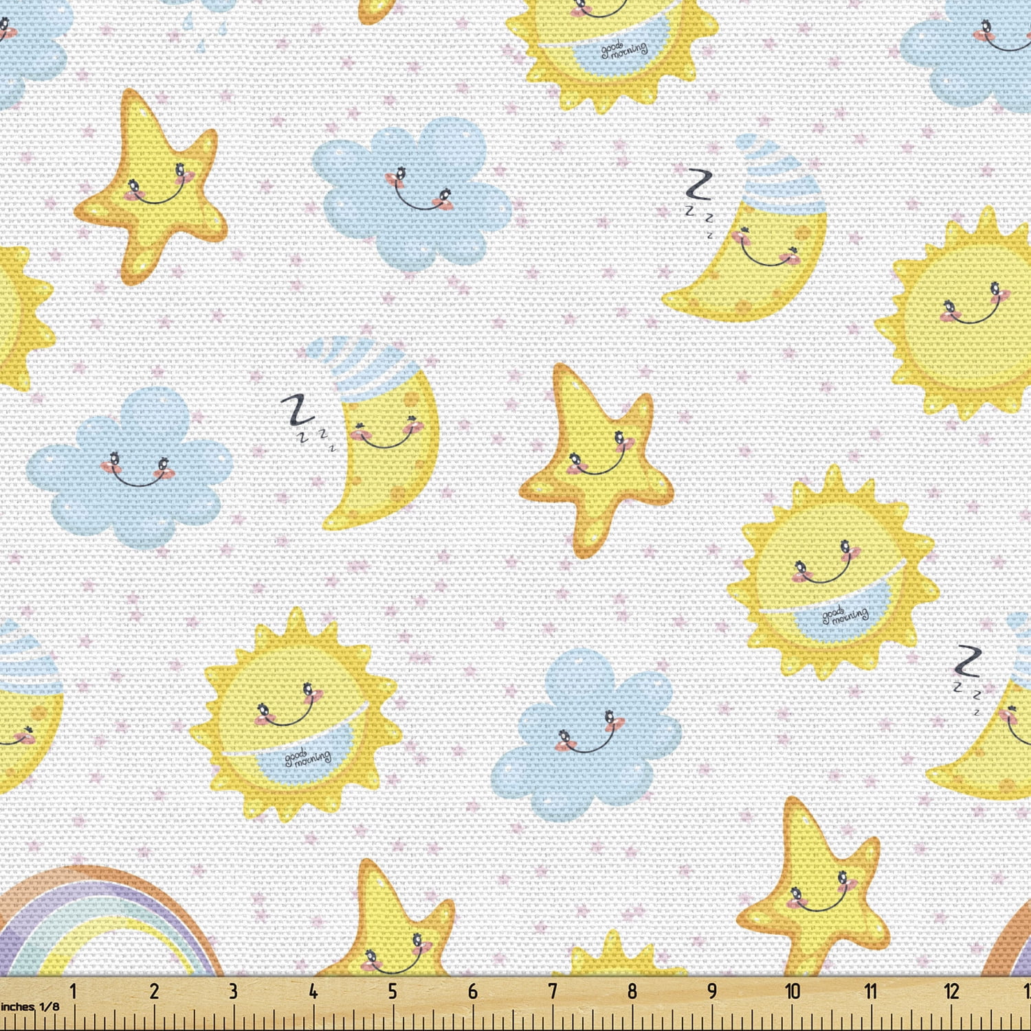 Moon Fabric by the Yard, Happy Smiling Moon and Stars Morning and Night ...