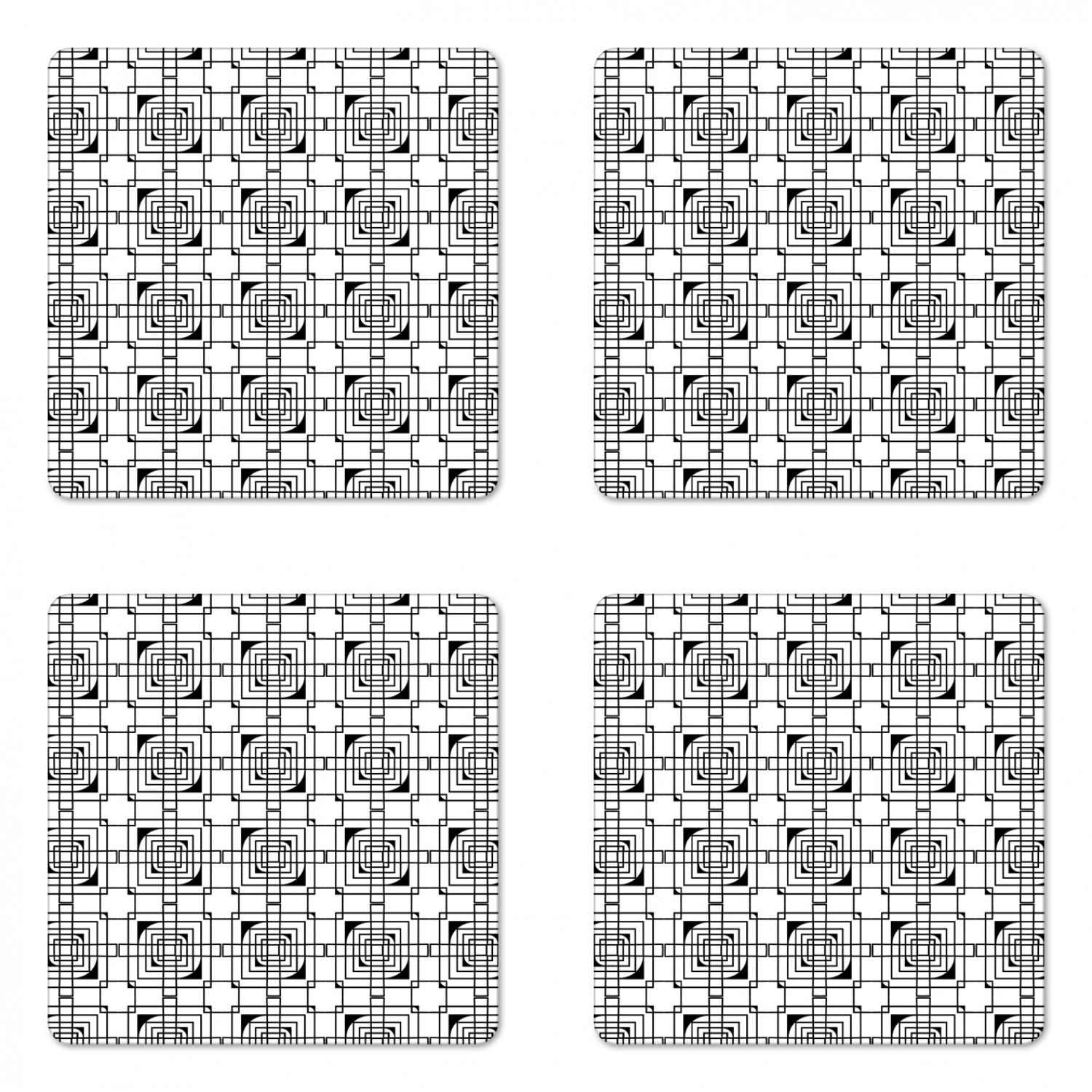 Geometric Coaster Set of 4, Artwork of Concentric Squares and ...