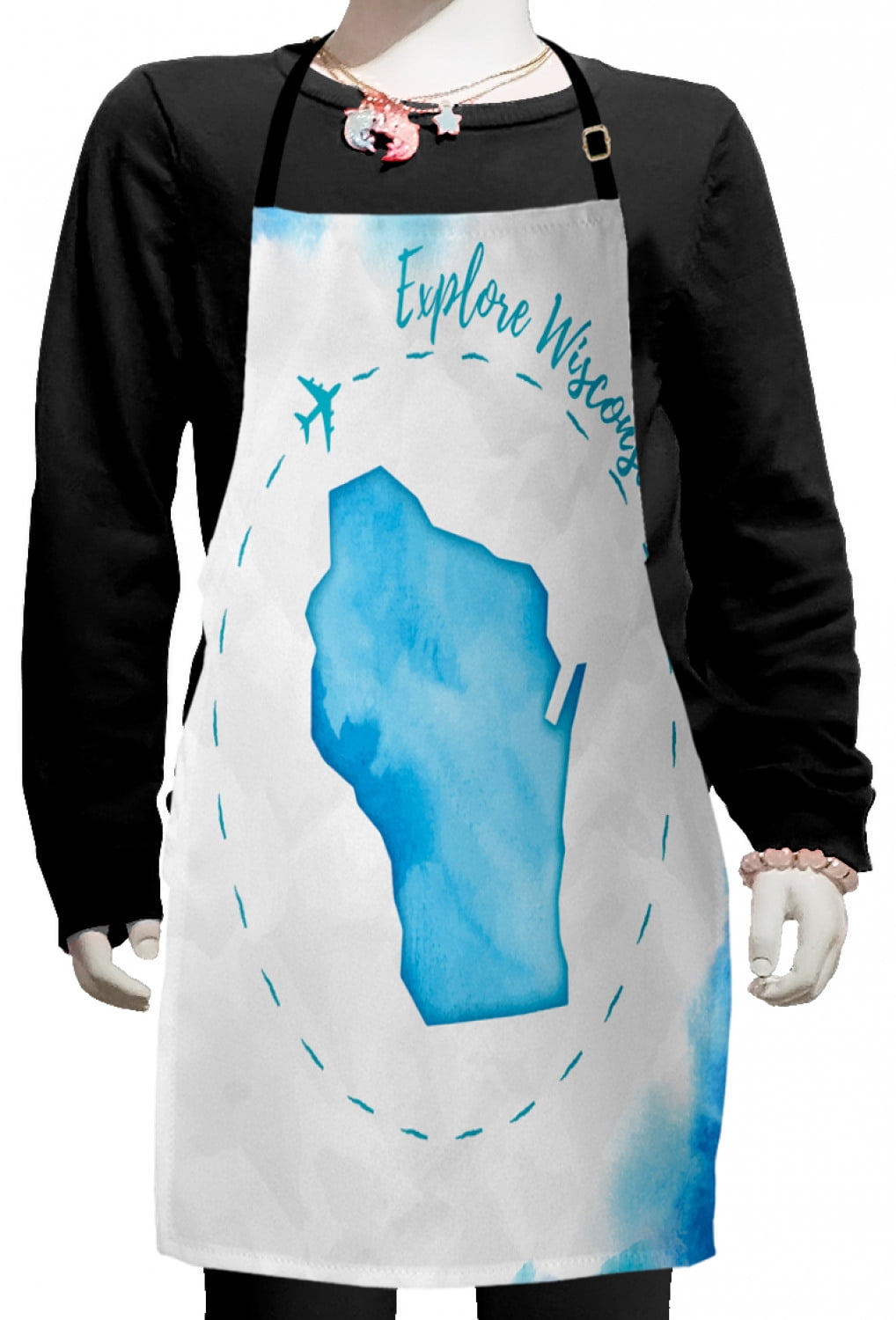 Travel Kids Apron, Explore Wisconsin Wording Airplane Circling the Map ...