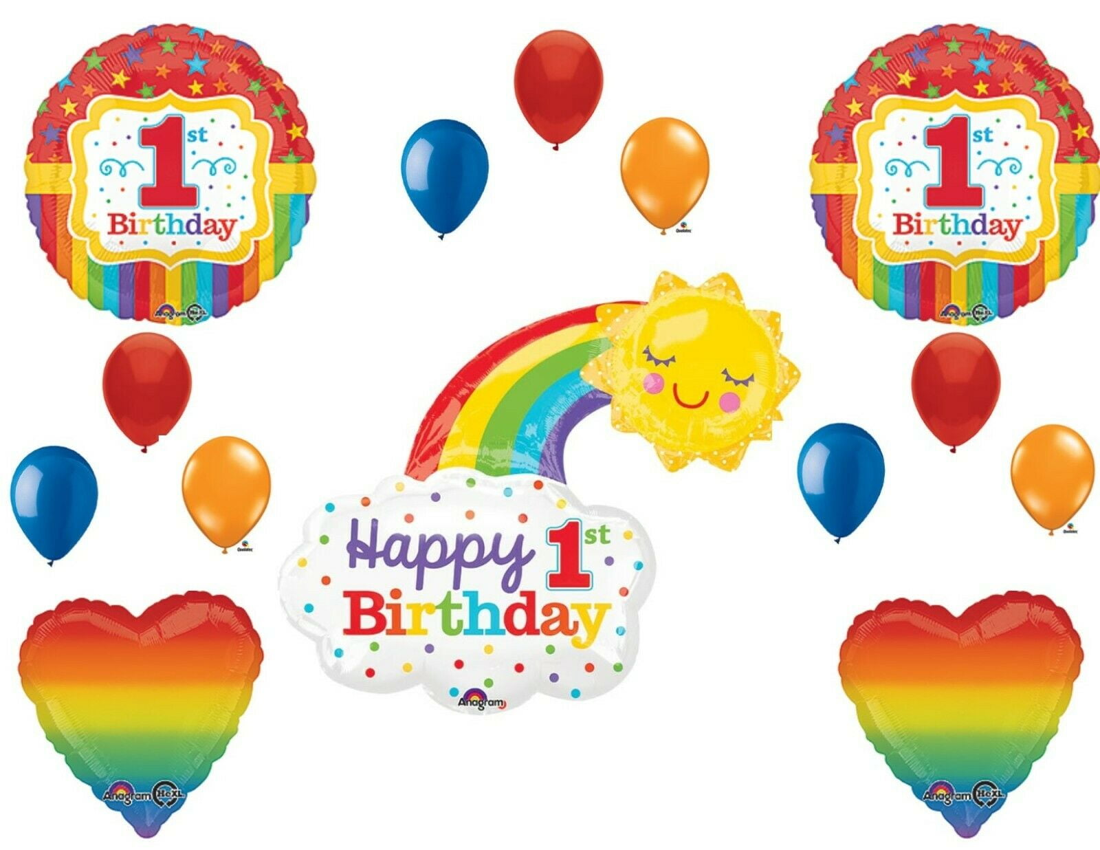 Rainbow 1st Birthday Balloons Party Decorations Supplies First Sun ...