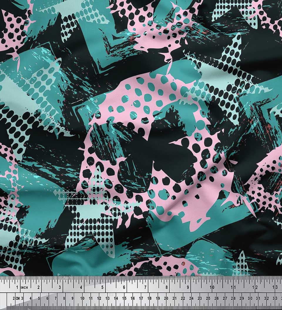 Soimoi Green Cotton Poplin Fabric Dot,Insect & Texture Print Fabric by ...