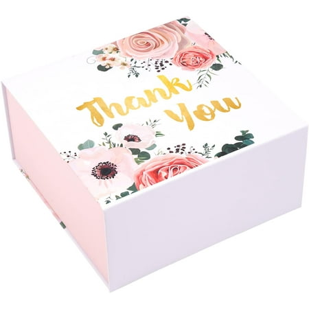 Gift Box 8x8x4 Inches - Gold Foil Thank You Floral Gift Box with Lid ...