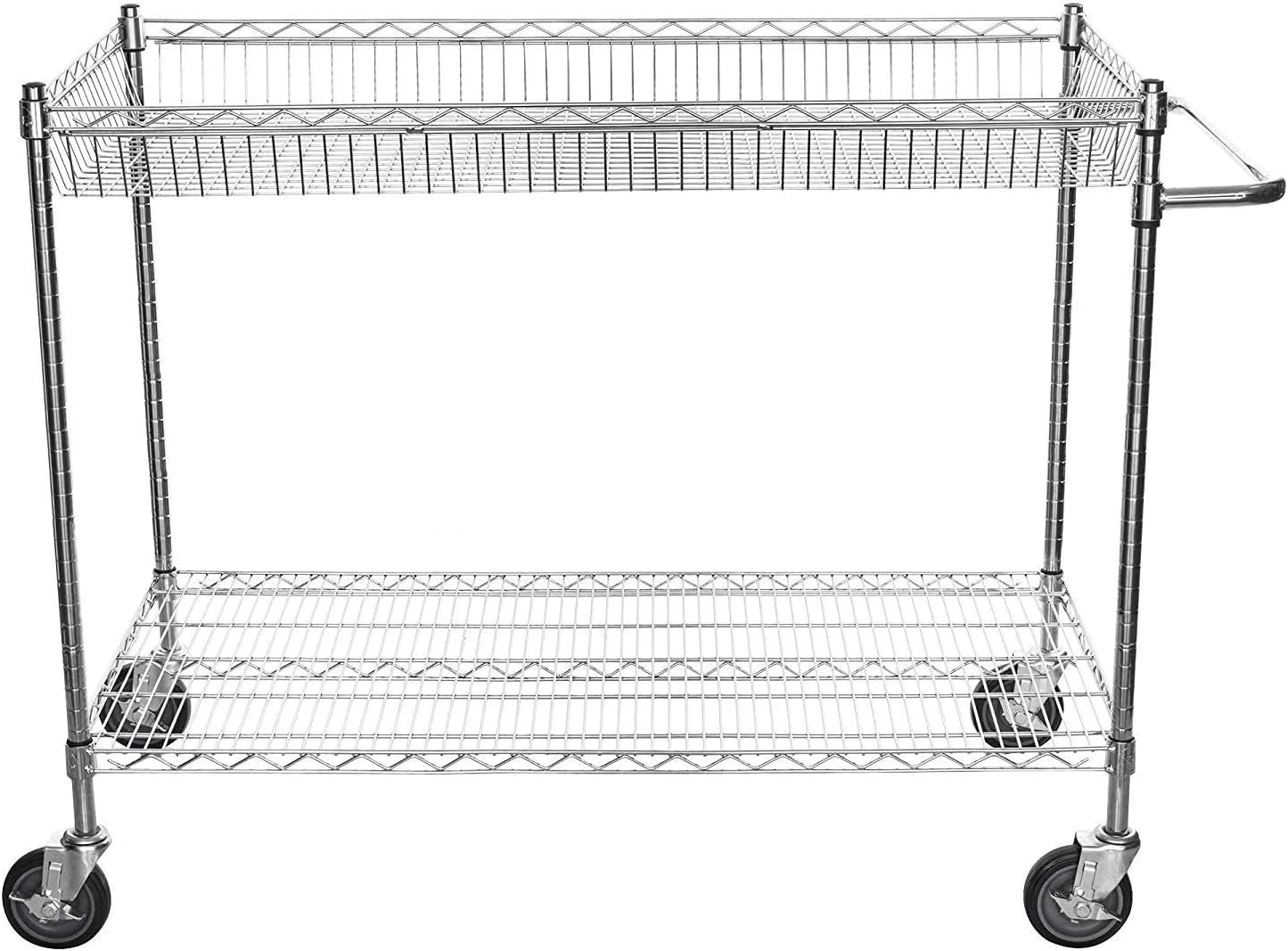 2 Tier Push Cart with 1 Basket and 1 Wire Shelf - Chrome - 18" Deep x ...