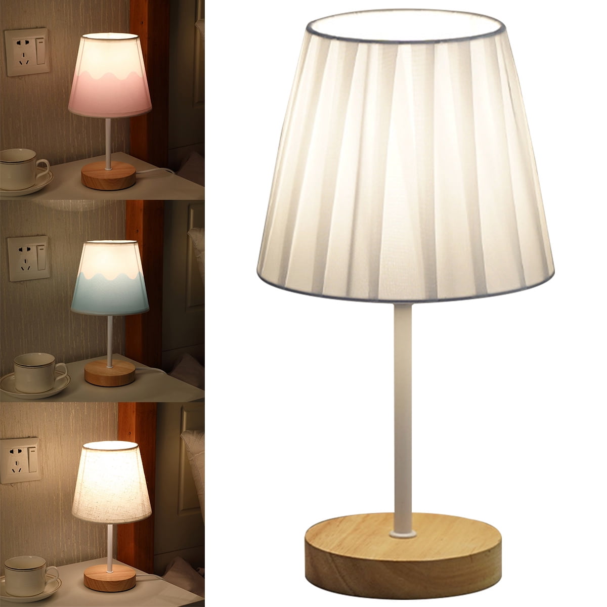 Small Table Lamp for Bedroom, Bedside Lamps for Nightstand, Wood Night ...