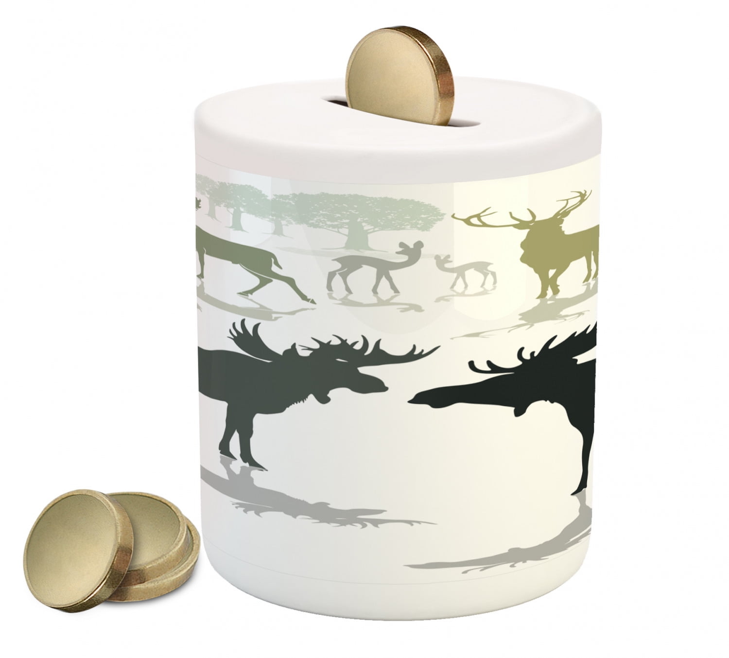 Antlers Piggy Bank, Elk Deer and Fawn Silhouette Forest at the ...