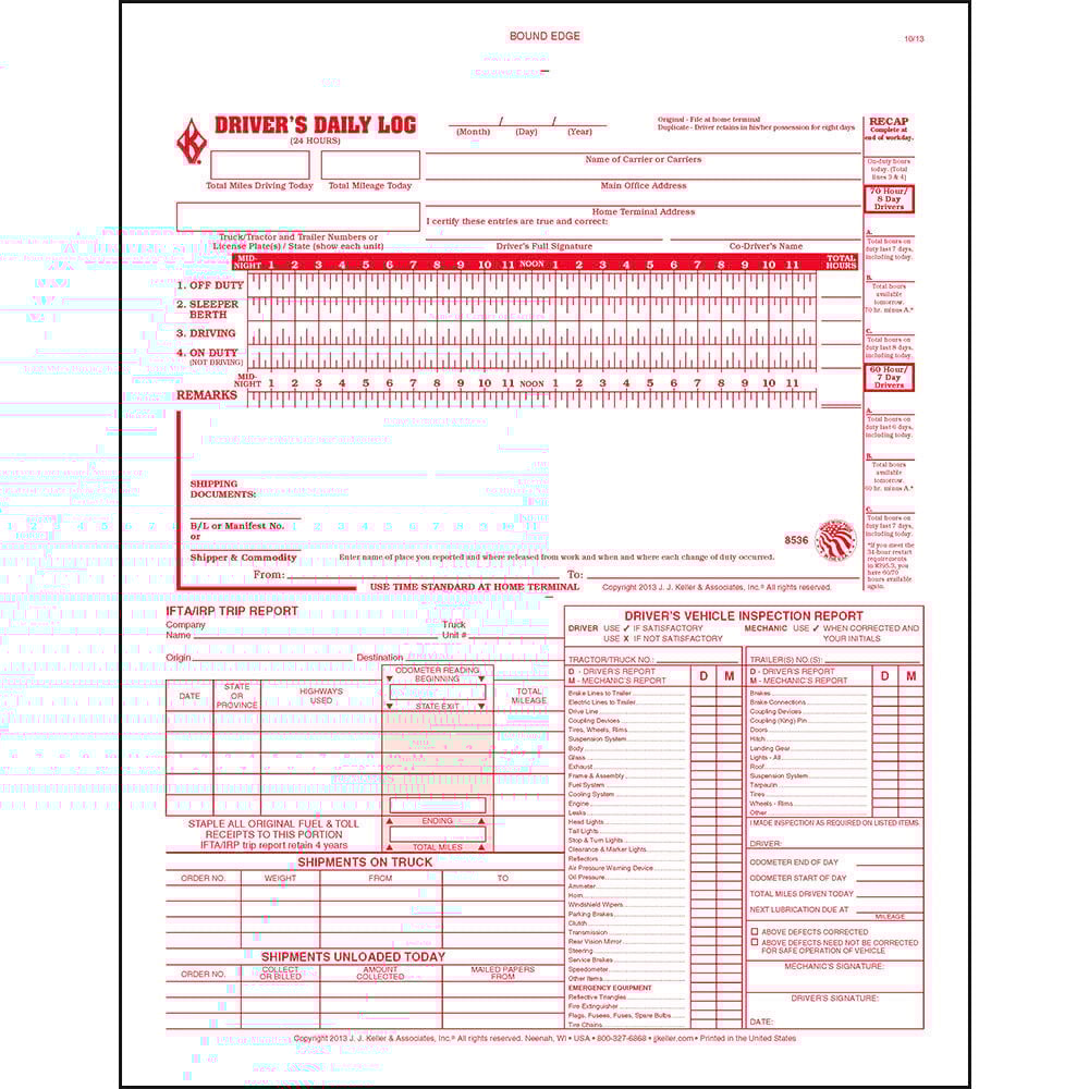 "J. J. Keller 5-in-1 Driver Log Book, 10-pk, 2-Ply, 8.5""x11"", 31 ...