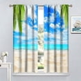 Beach Curtains for Kitchen,Tropical Island Sea Beach Waves Summer Green ...