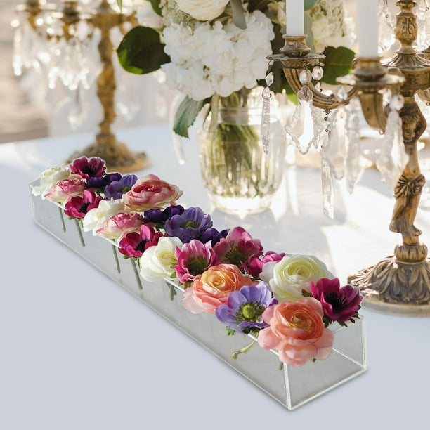 Maoww Rectangular Floral Centerpiece Flower Vase for Dining Table 24 ...