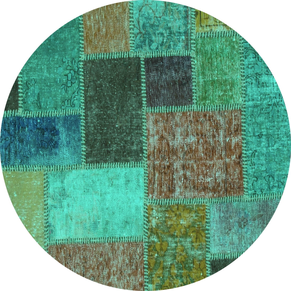 Ahgly Company Machine Washable Indoor Round Patchwork Turquoise Blue ...