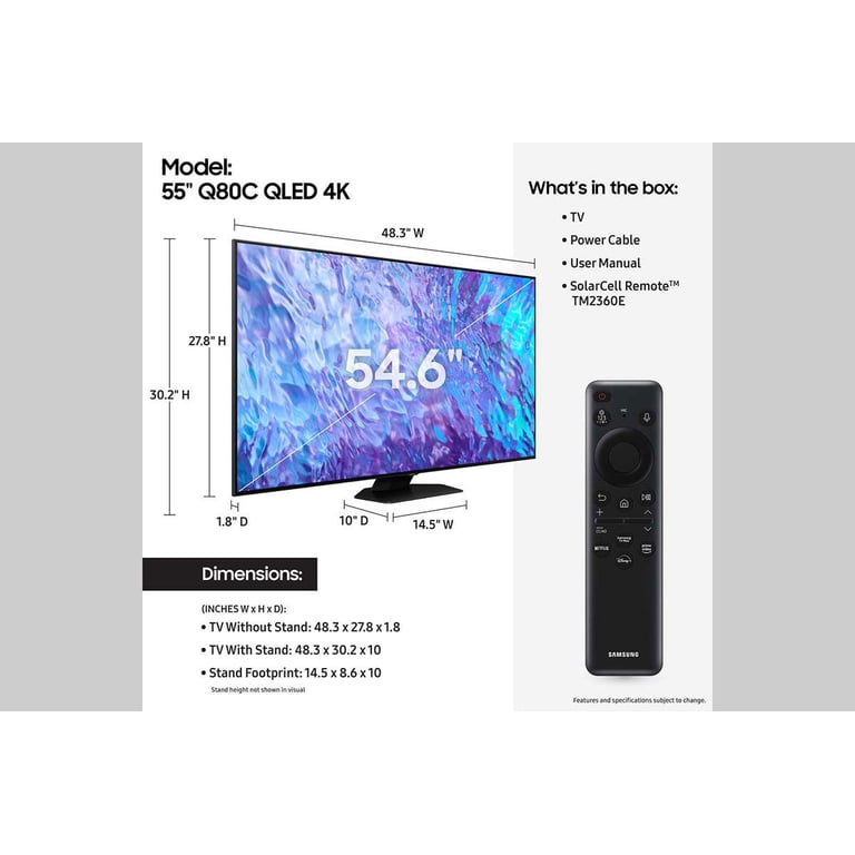 SAMSUNG 75" Class Q80C QLED 4K Smart TV QN75Q80CAFXZA, 04/10/2024