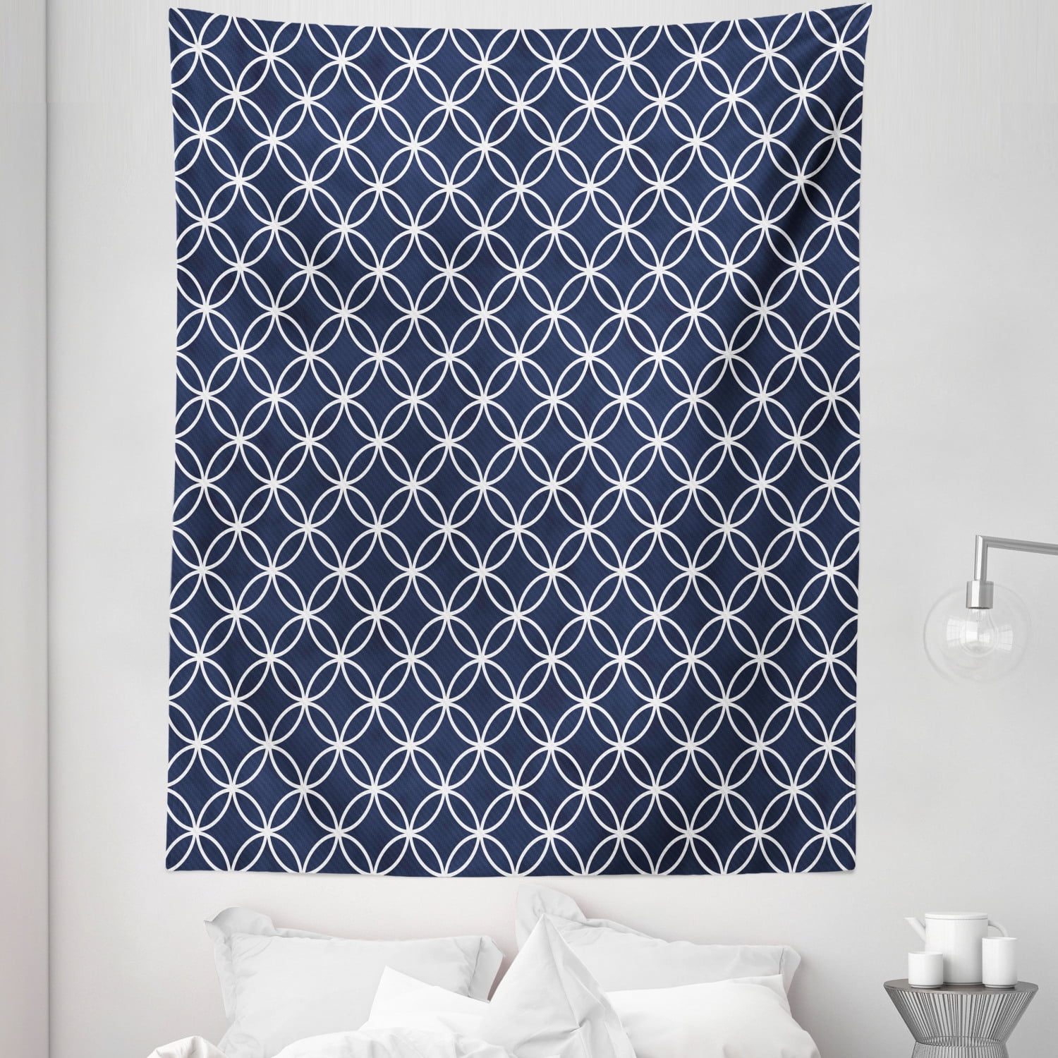 Navy Tapestry, Trellis Inspired Pattern Quatrefoil Circles Moroccan ...