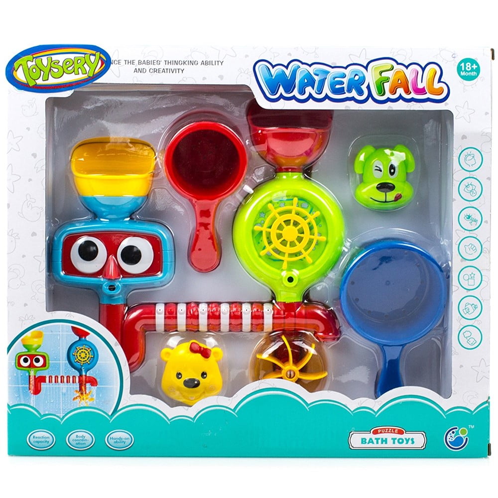Toysery Baby Bath Toys- Fill, Flow, Spin Bath Toys Set – Waterfall ...