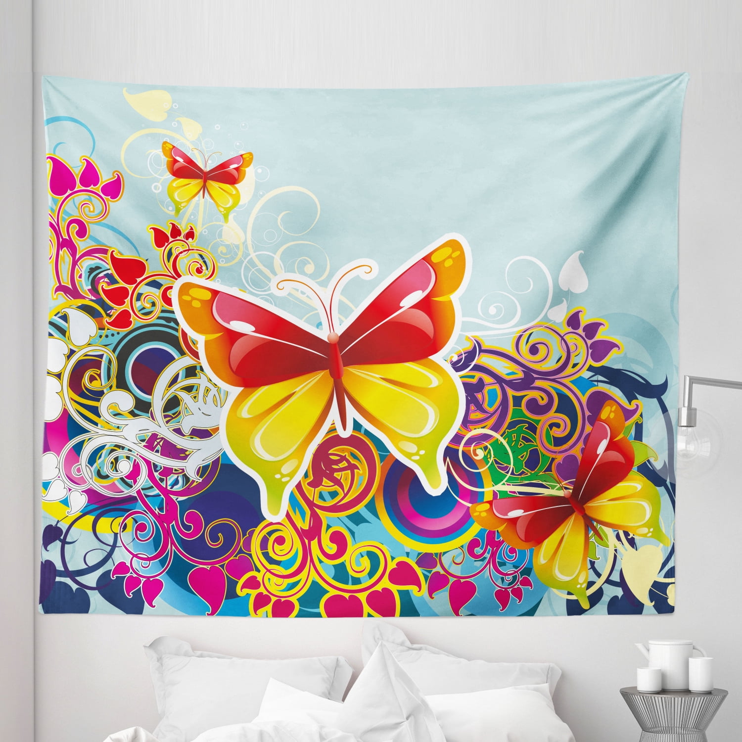 Colorful Tapestry, Butterflies and Floral Ornamanets Fantasy Design ...