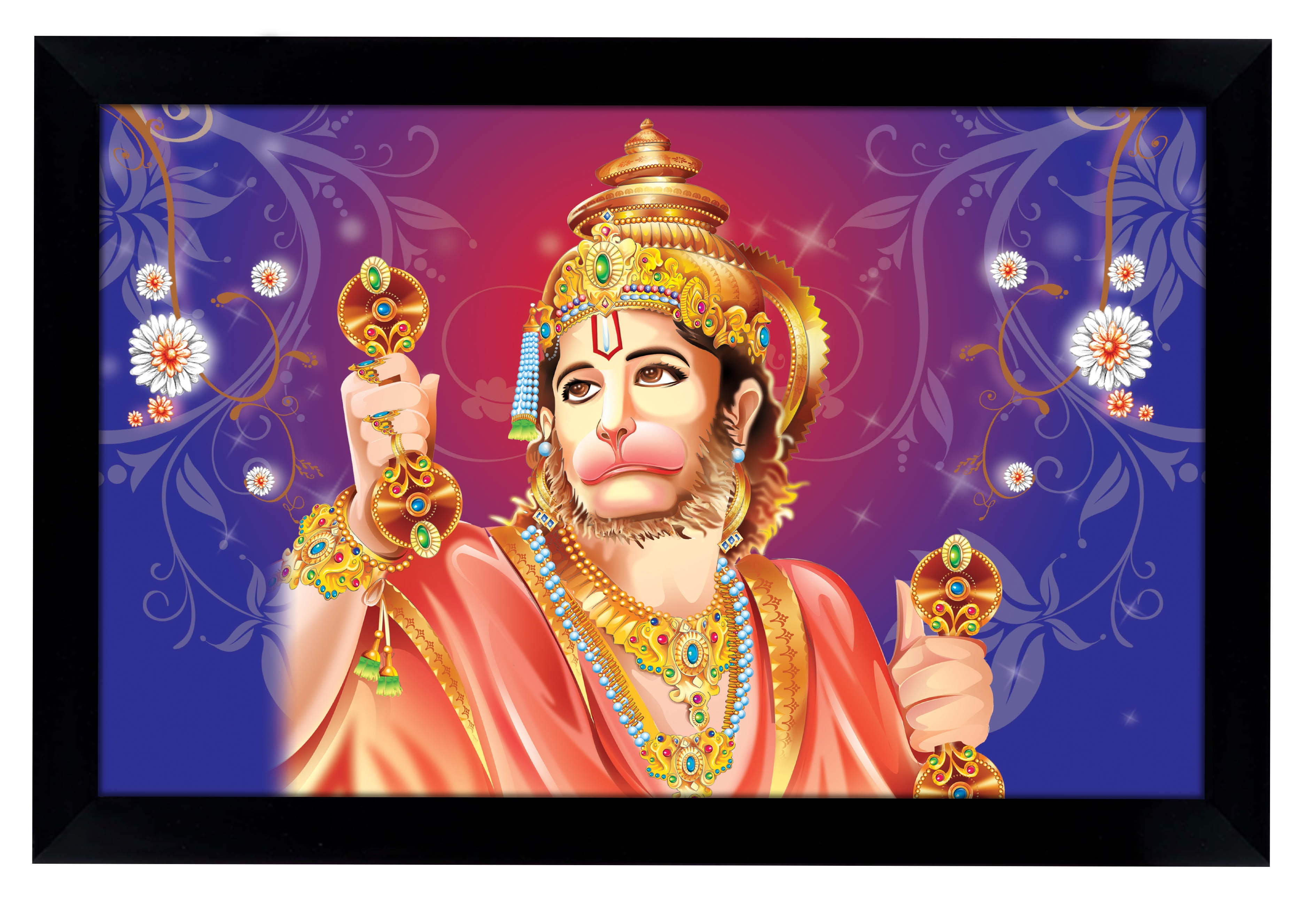 IBA Indianbeautifulart Lord Hanuman Singing Poster With Frame Religious ...