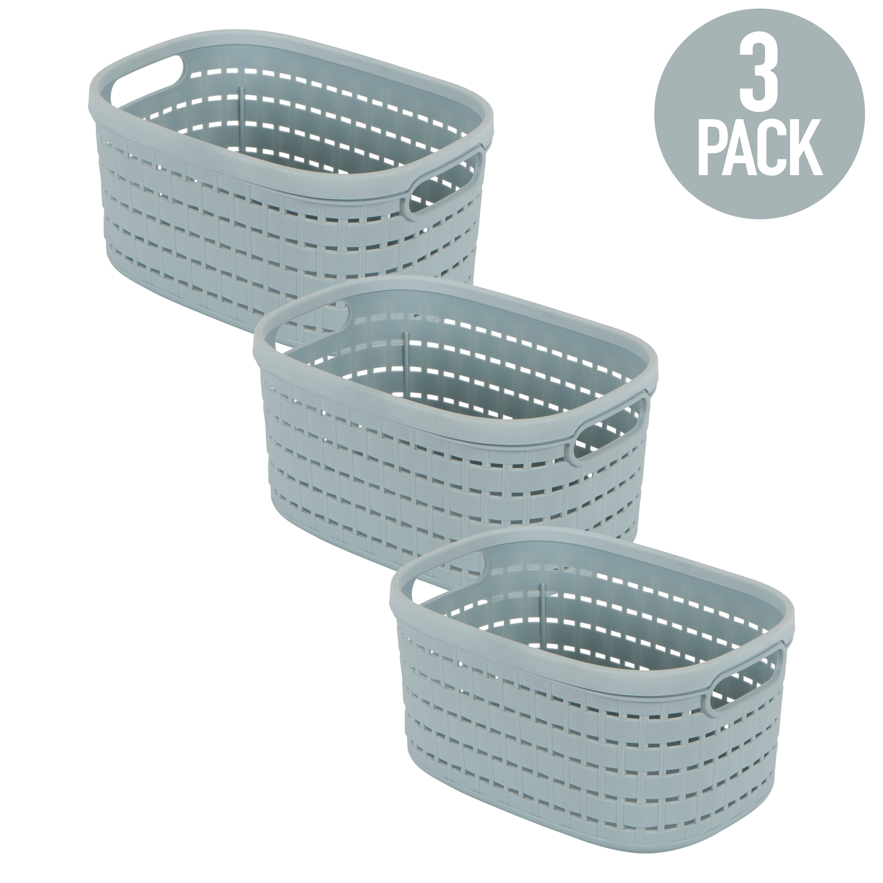 Simplify 3 Small Pack Basket Weave Storage Tote Bin in Blue (9.45x6.7x4 ...