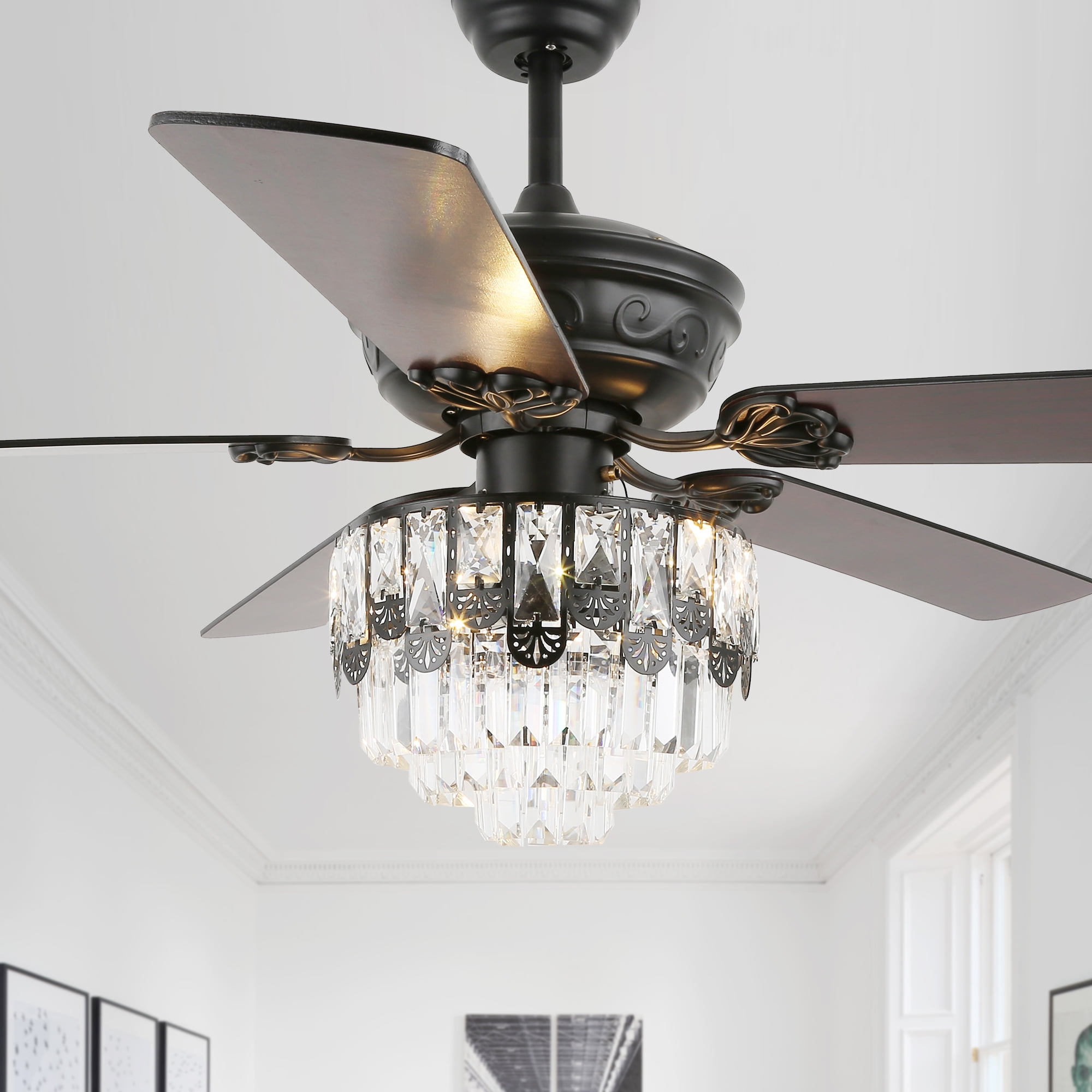 Bella Depot 52 In. Crystal Ceiling Fan with Light Kit and Remote ...