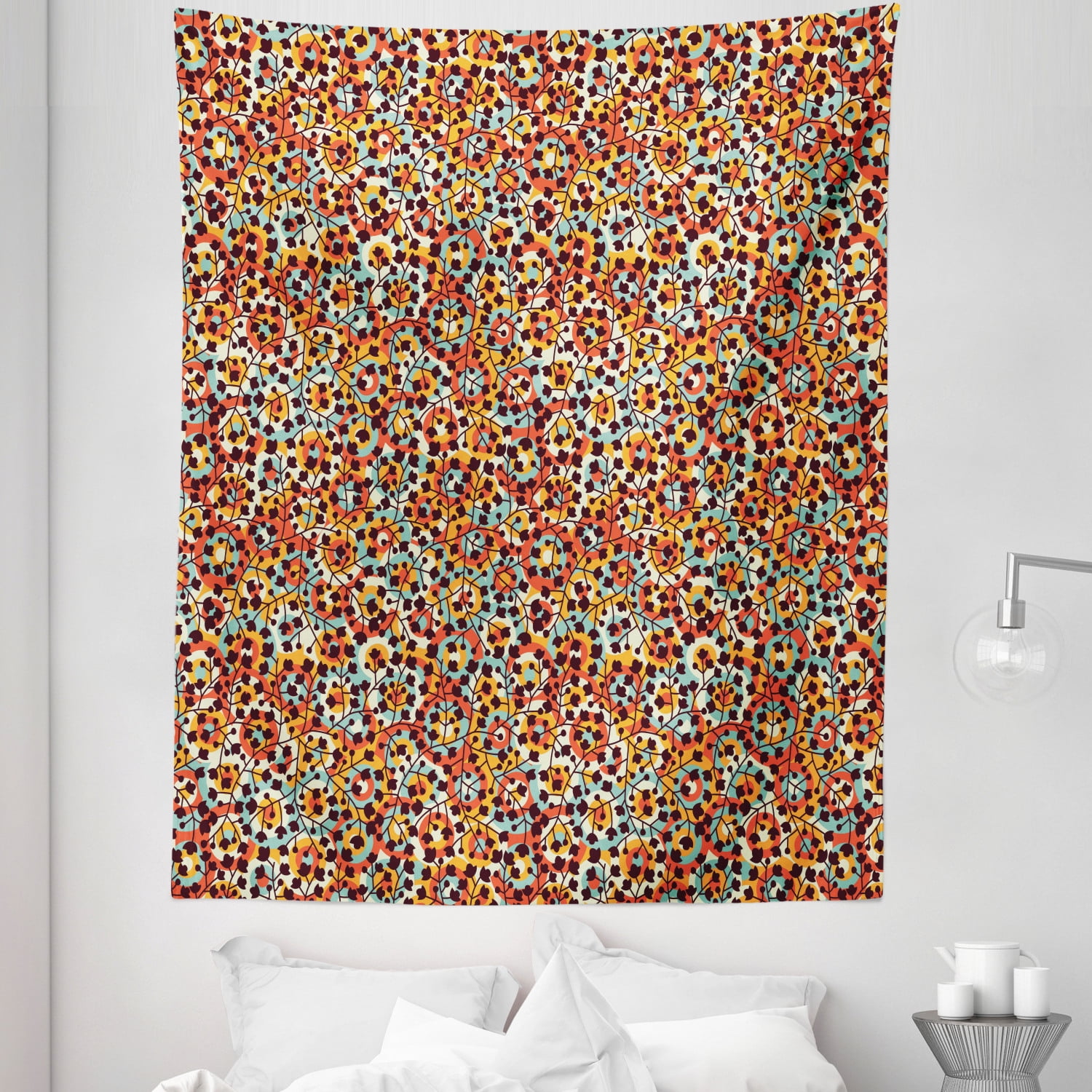 Modern Tapestry, Nature Inspired Scroll Pattern Buds on an Abstract ...