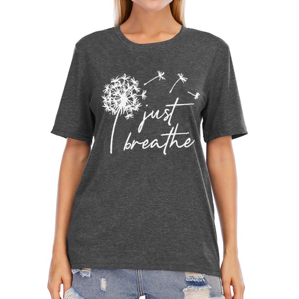 Anbech Dandelion T Shirt For Women Graphic Tees With Just Breathe Tees