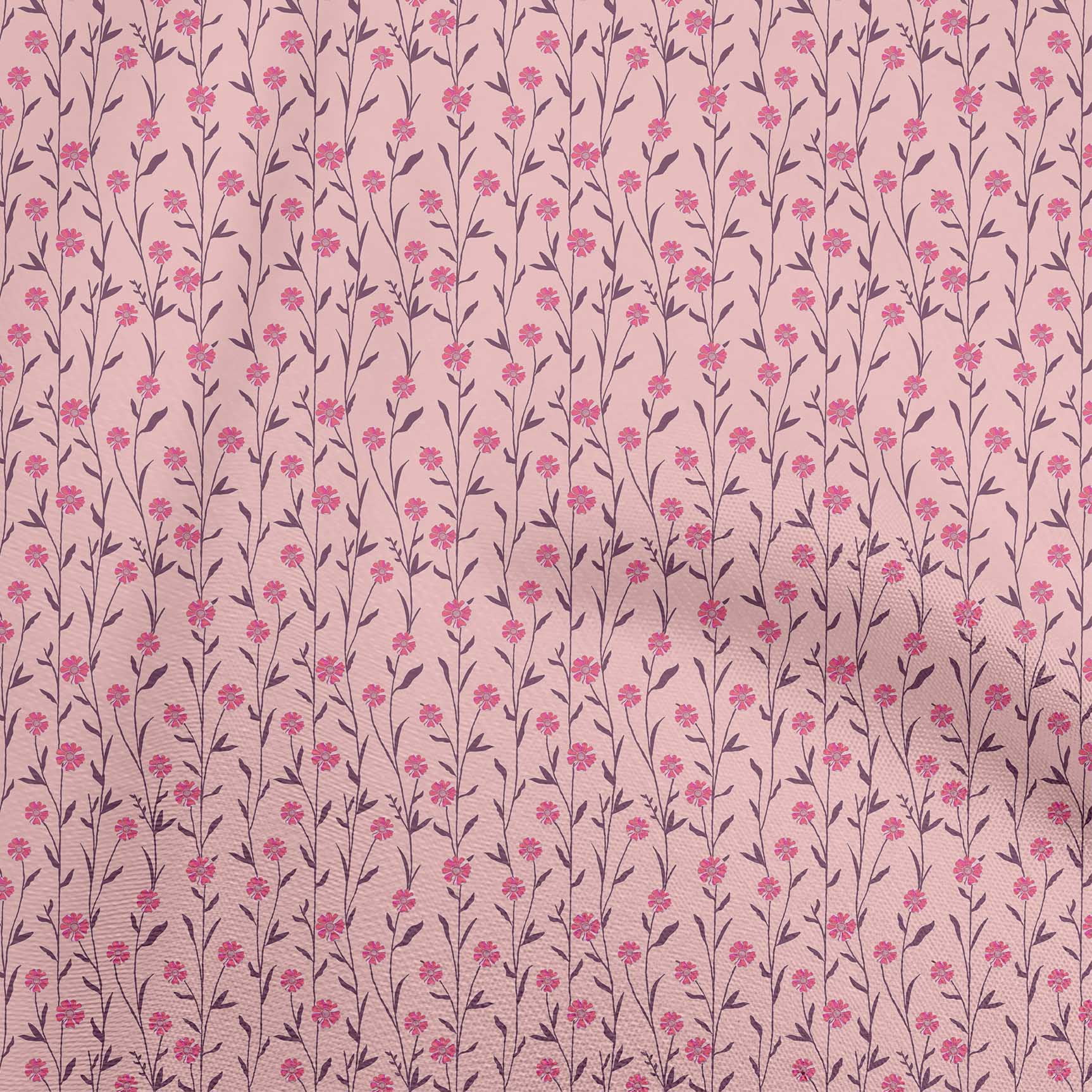 oneOone Cotton Poplin Light Pink Fabric Floral Retro Sewing Material ...