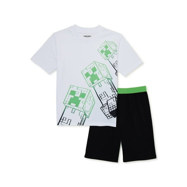 Minecraft Boys Short Sleeve Top and Shorts, 2-Piece Sleepwear Set ...