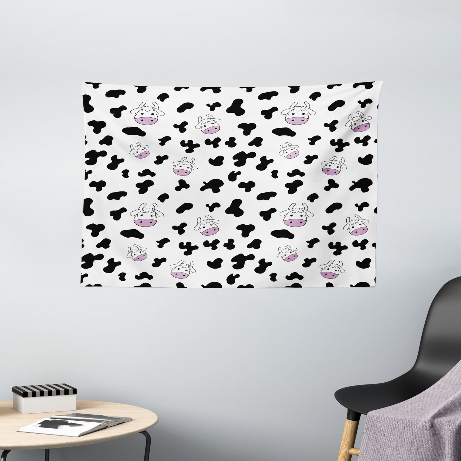 Cow Print Tapestry, Animal Cow Hide Pattern Doodle Cartoon Children ...