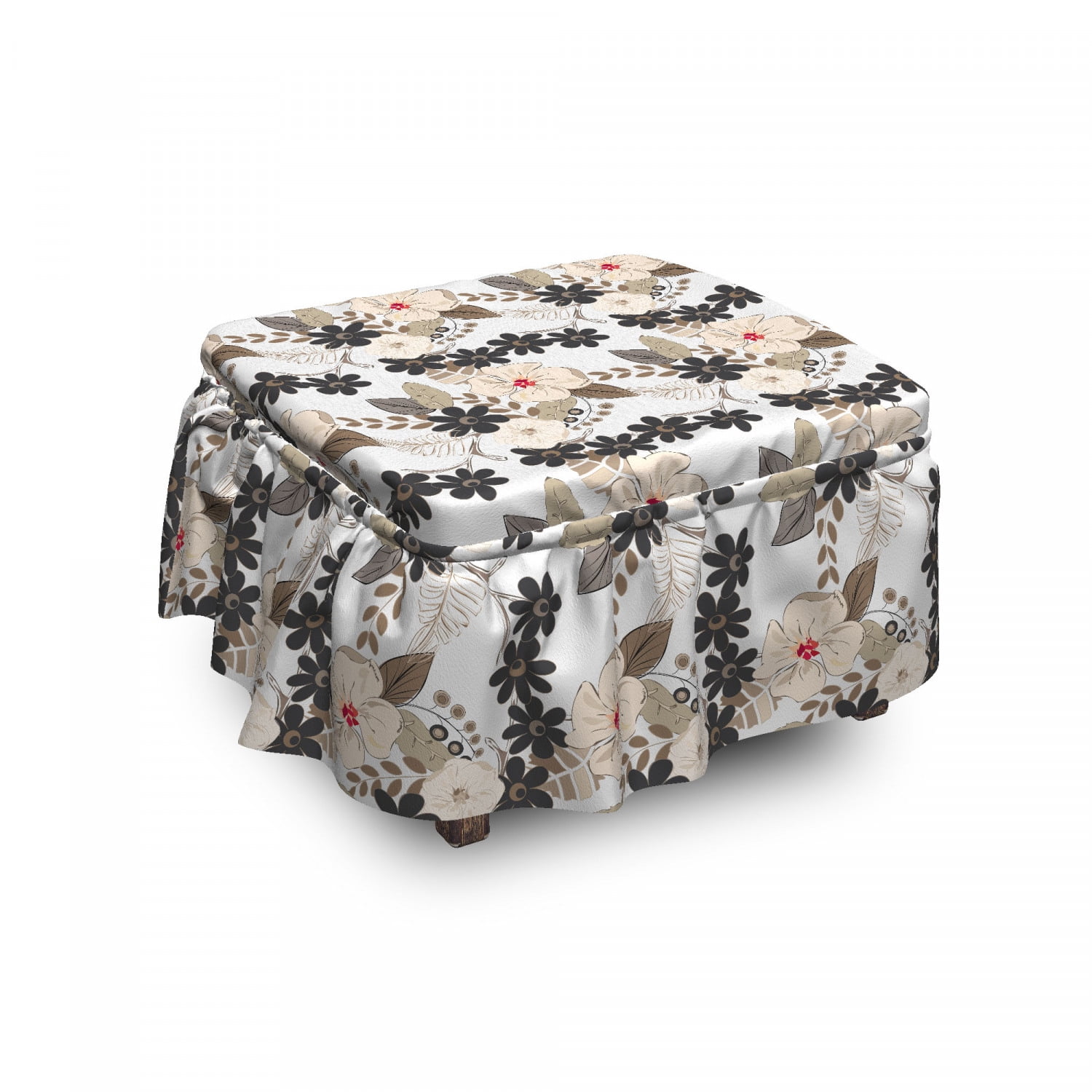Floral Ottoman Cover, Exotic Tropical Petals, 2 Piece Slipcover Set ...