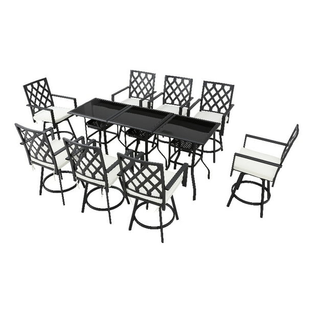 Patio Festival Metal 11-Piece Outdoor Dining Set in Beige & Black ...
