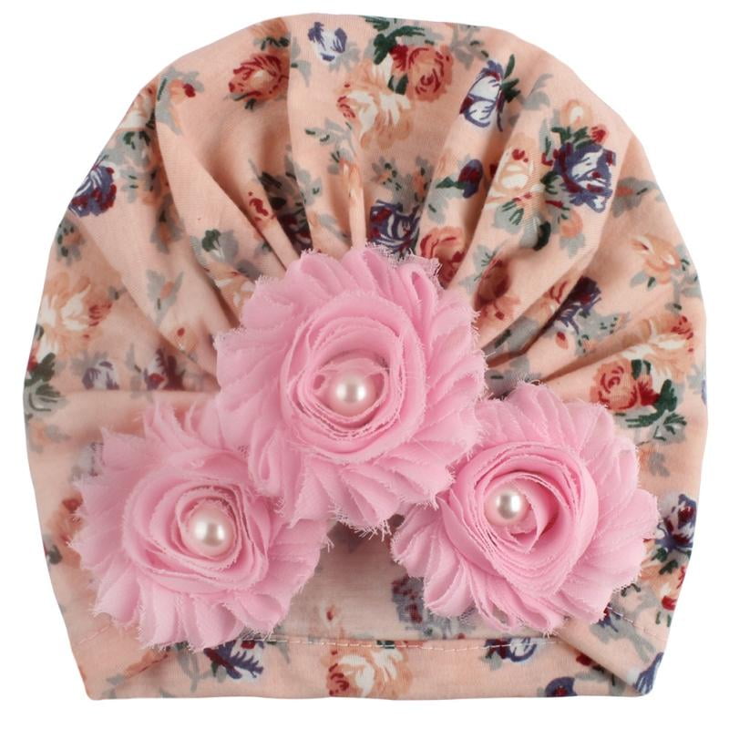 Baby Girls Soft Cute Flower Pearl Design Caps Infant Hat Turban ...