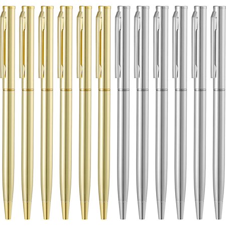 12 Pieces Slim Metallic Retractable Ballpoint Pens Metal Writing Pen ...