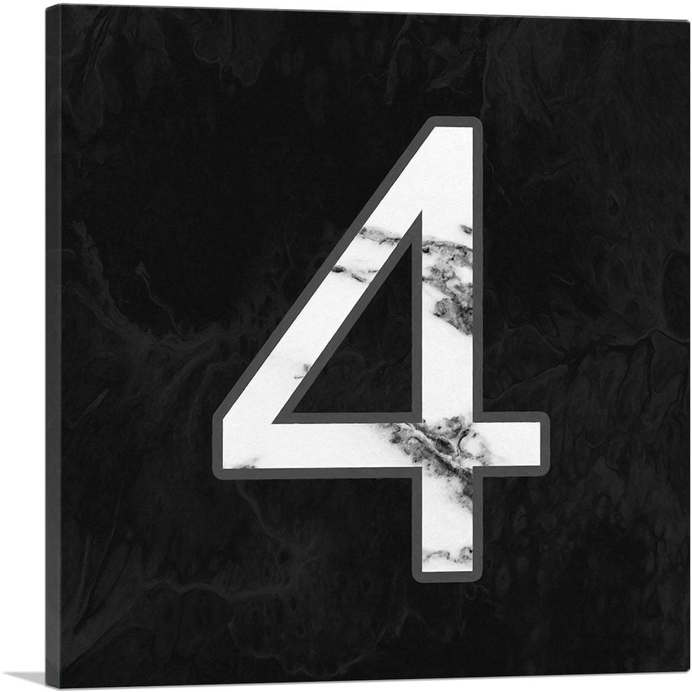 ARTCANVAS Classy Black White Marble Alphabet Number 4 Four Numeral ...