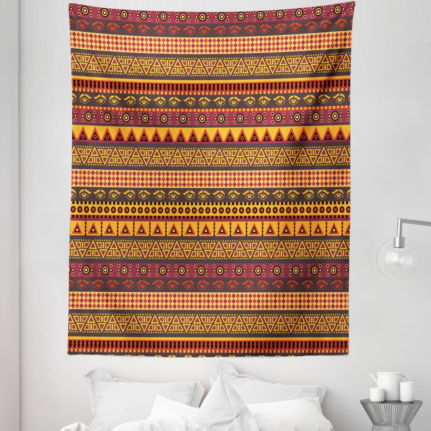 African Tapestry, Exotic Culture Folkloric Eye Triangle Rhombus and ...