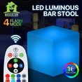 "16"" Remote Controlled LED Cube Stool with Color Changing Rechargeable ...