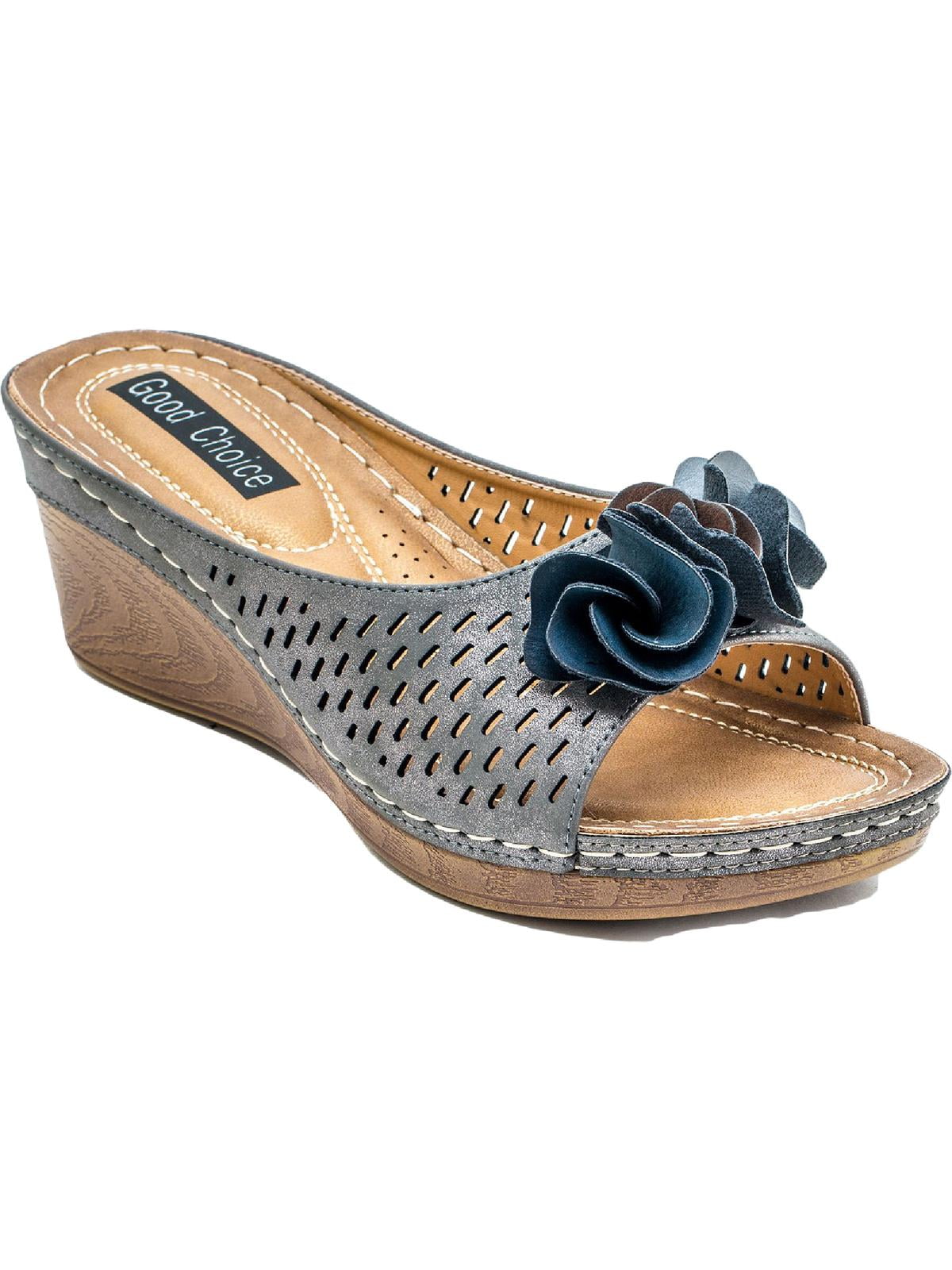 GOOD CHOICE Womens Silver Ruffled Flower 1" Platform Cushioned Juliet ...