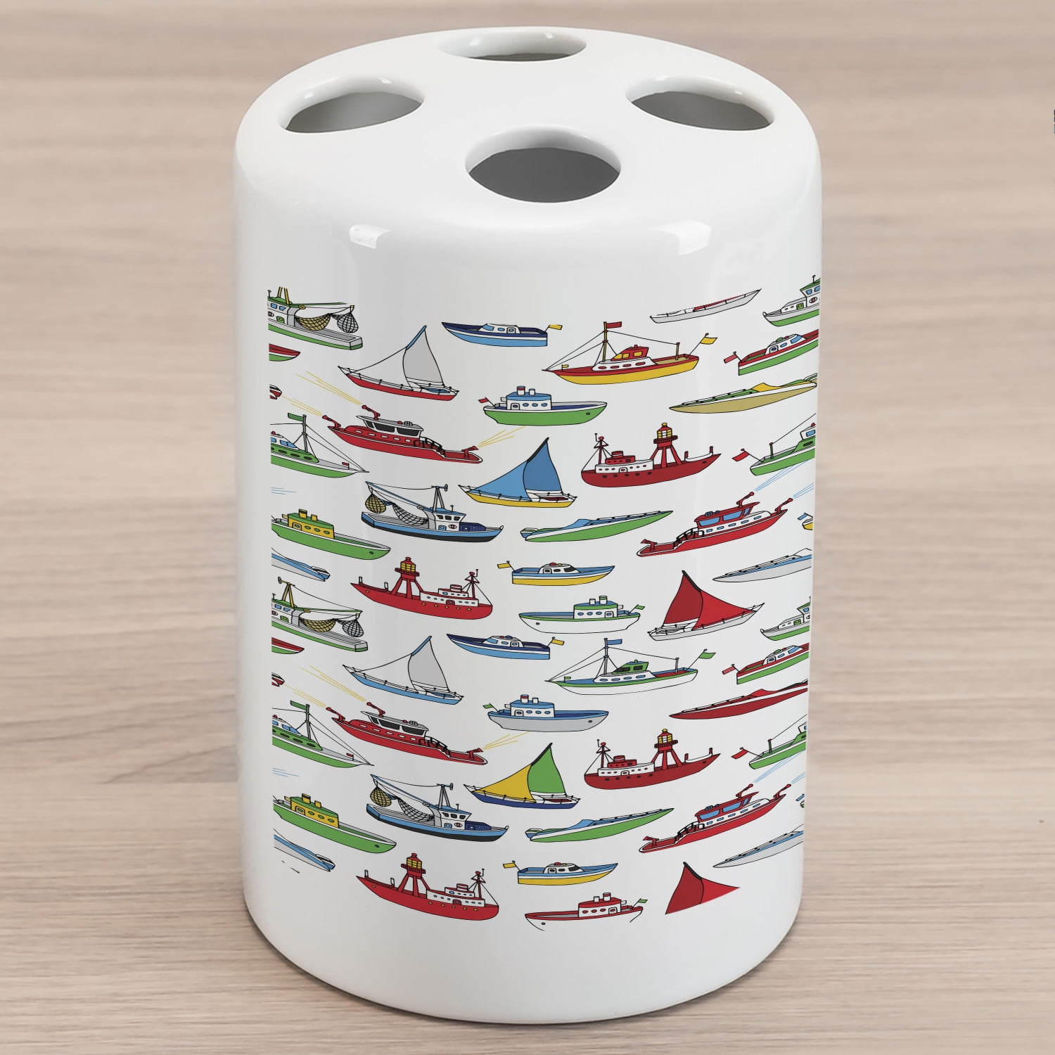 Nautical Ceramic Toothbrush Holder, Bunch of Colorful Vessel Speedboat ...